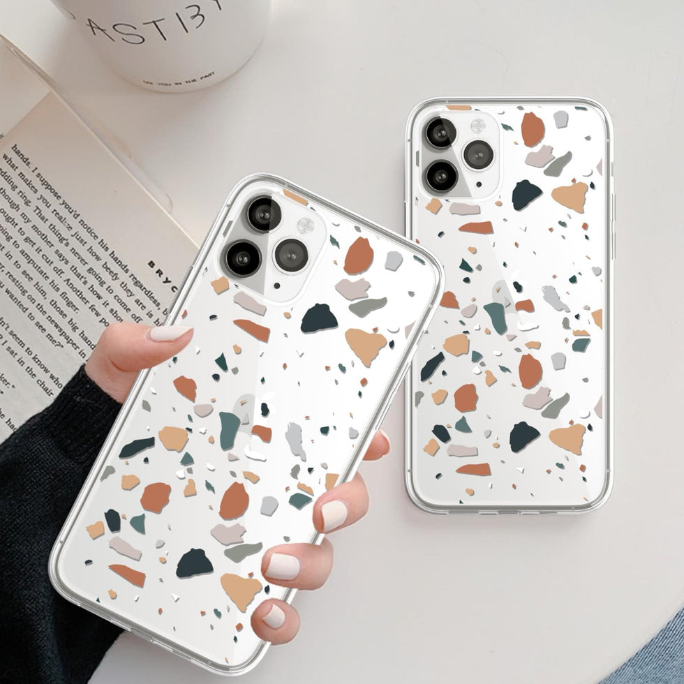Minimal Earth Tone Terrazzo Clear Phone Case for Apple iPhone 13 ...