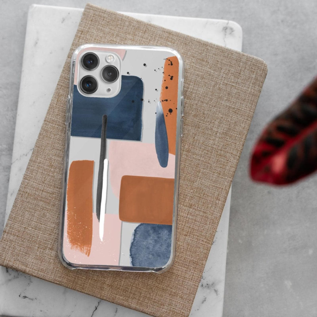 Rust Rose Navy Abstract Clear Phone Case for Apple iPhone 15 (& more ...